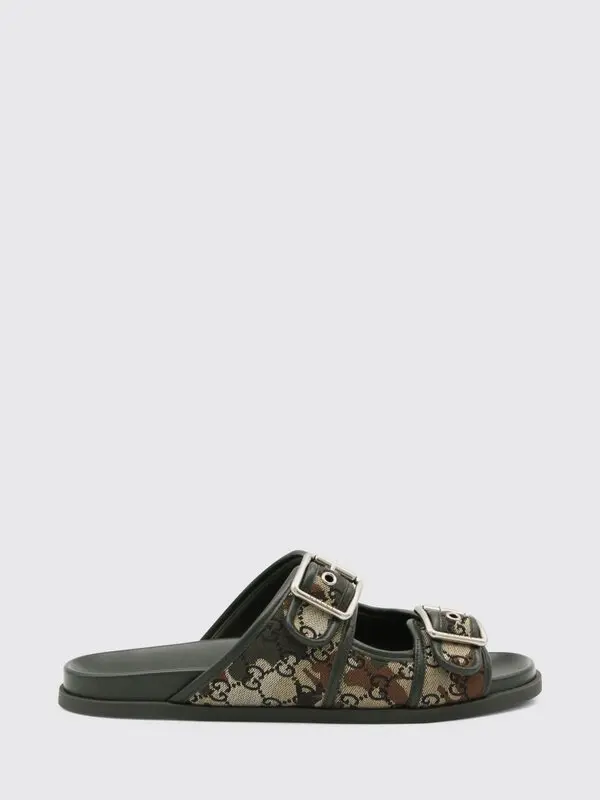 Gucci Leather And Cotton Sandals With Jacquard Gg Monogram And Camouflage Pattern