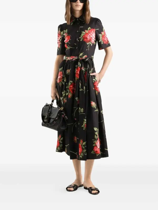 Dolce & Gabbana Floral Midi Dress With Belt - Multicolor