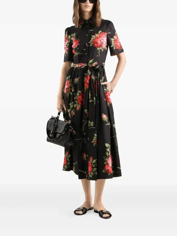 Dolce & Gabbana Floral Print Midi Dress With Belt