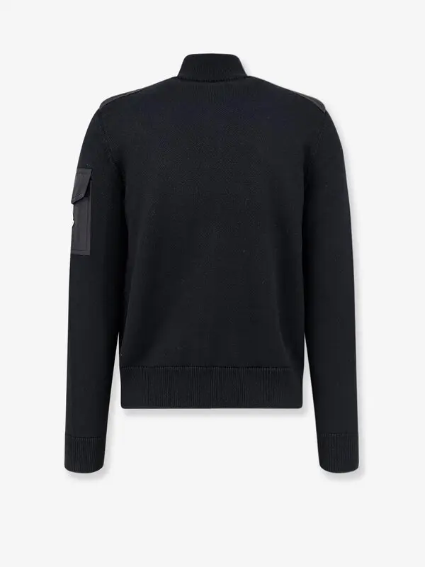 Moncler Virgin Wool Cardigan With Logo Patch