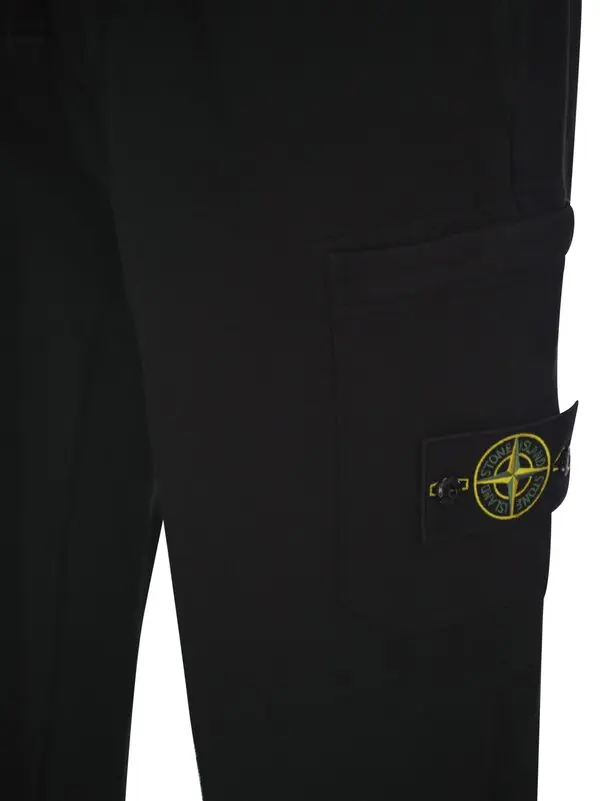 Stone Island Cotton Jogger Trousers With Cargo Pocket And Compass Badge - Black