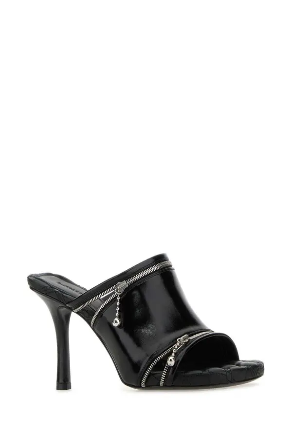 Burberry Leather Peep Mules - Black