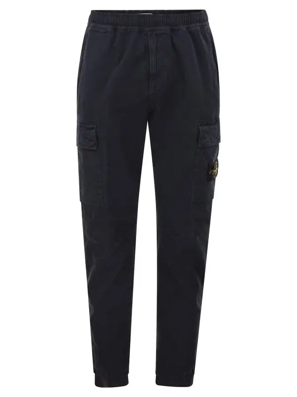 Stone Island Cargo Trousers In Cotton Twill - Blue