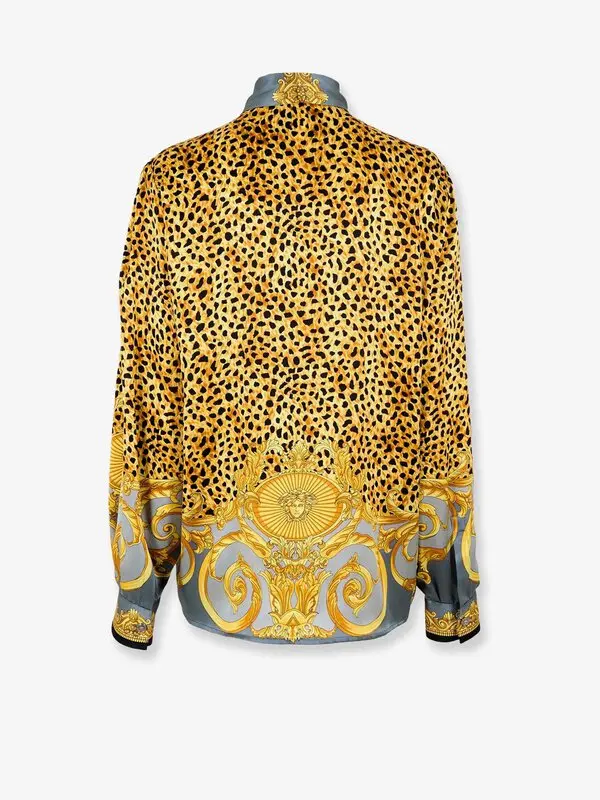 Versace Cheetah Foulard Lavalliere Silk Shirt - Multicolor