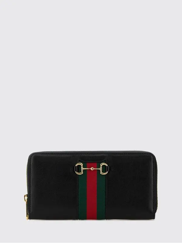 Gucci Horsebit Web Continental Calfskin Zip Wallet - Black