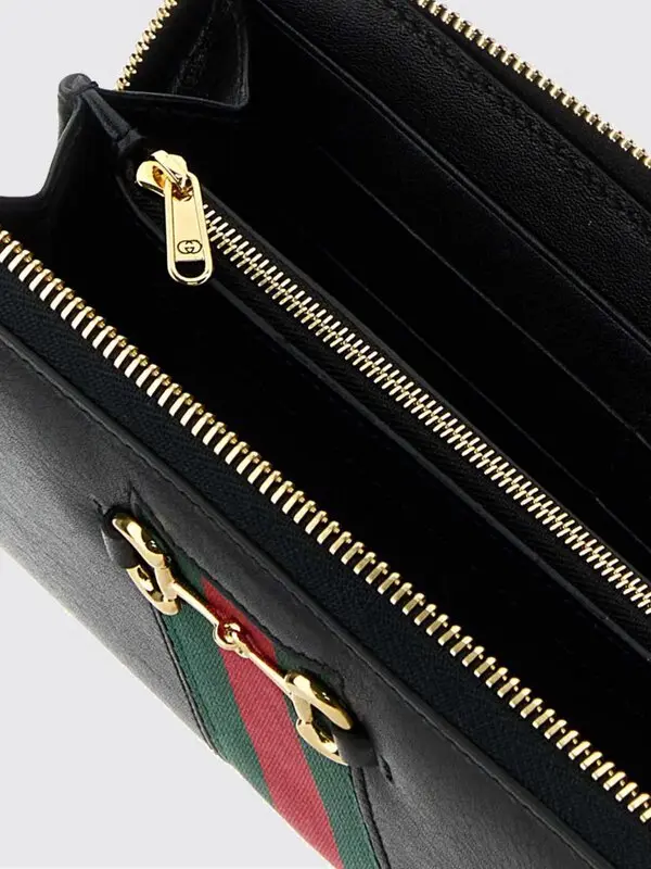Gucci Horsebit Web Continental Calfskin Zip Wallet - Black