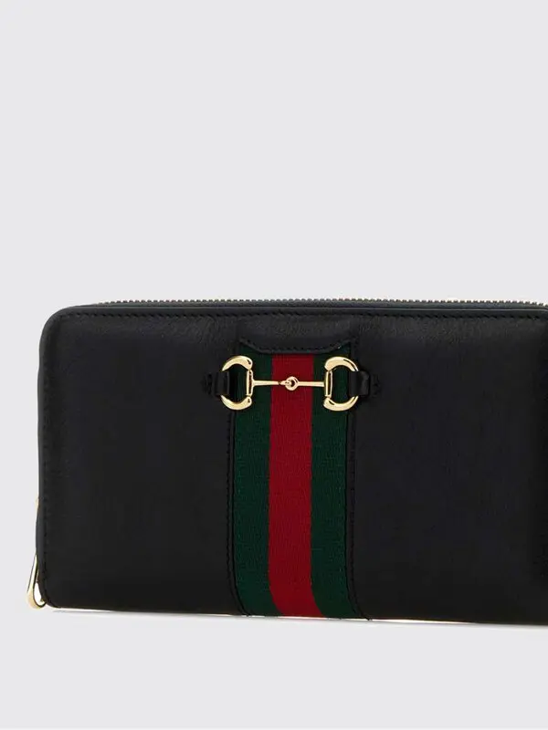 Gucci Horsebit Web Continental Calfskin Zip Wallet - Black