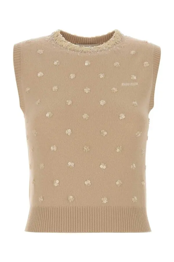 Miu Miu Cashmere Embellished Vest - Brown