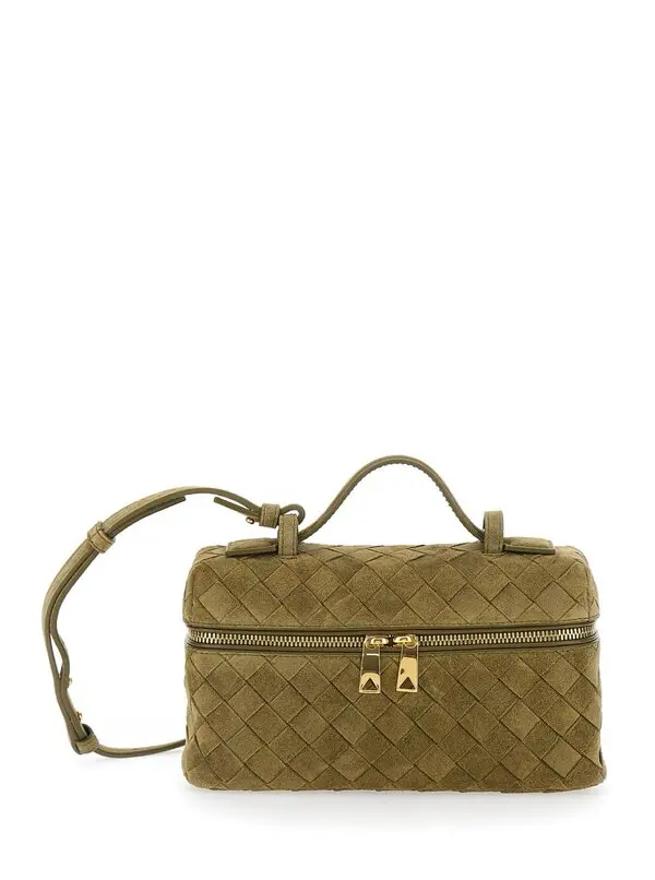 Bottega Veneta Vanity Case With Intreccio Motif In Suede - Green