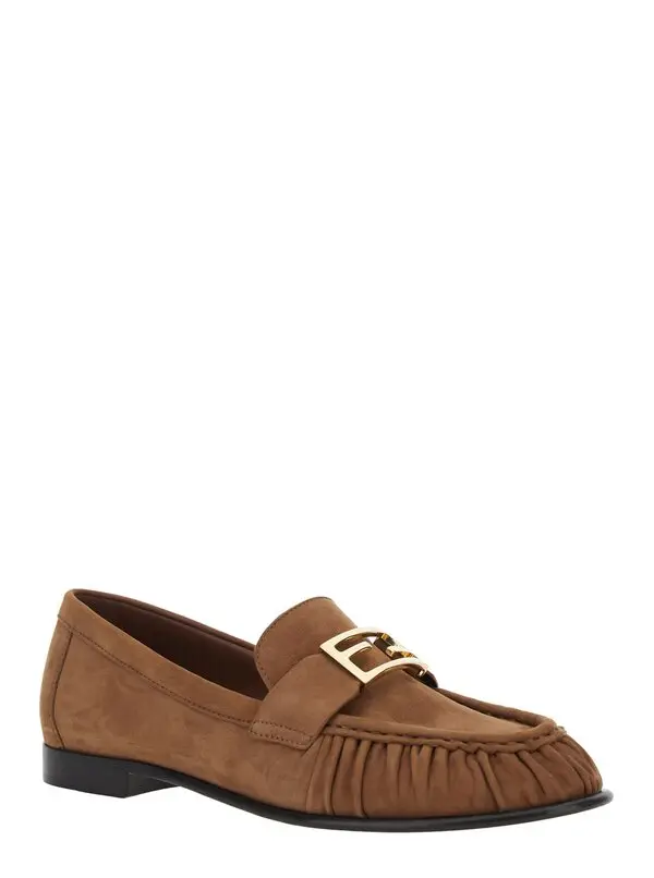 Fendi Loafers With Ff Plate On The Front In Leather For - Brown