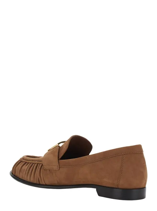Fendi Loafers With Ff Plate On The Front In Leather For - Brown