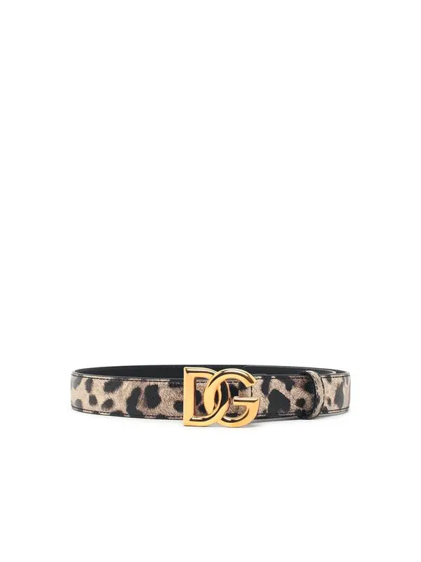 Dolce & Gabbana D' Leopard Leather Logo Belt - Brown