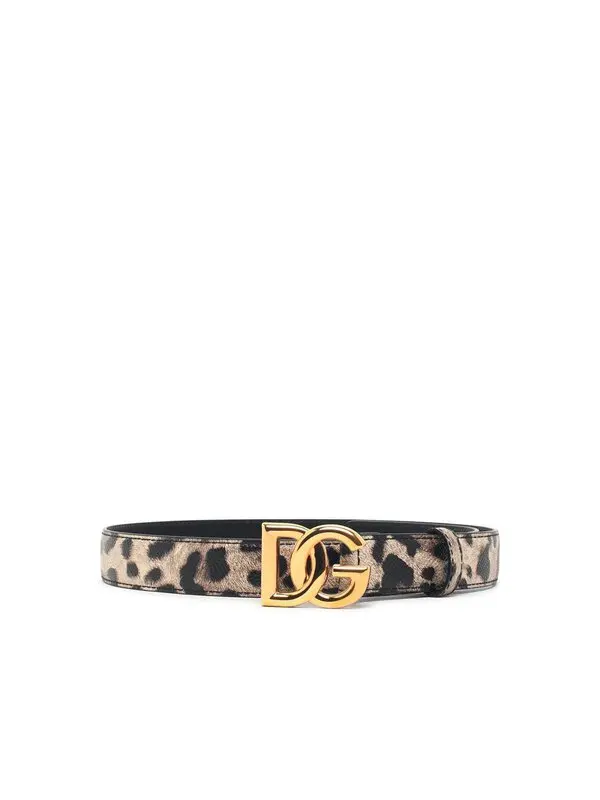 Dolce & Gabbana Leopard Leather Logo Belt - Brown