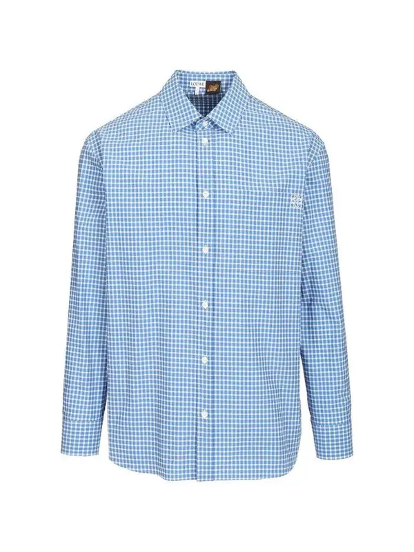 Loewe Lightweight Textured Checked Cotton Shirt - Blue