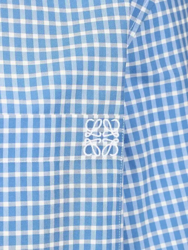 Loewe Lightweight Textured Checked Cotton Shirt - Blue