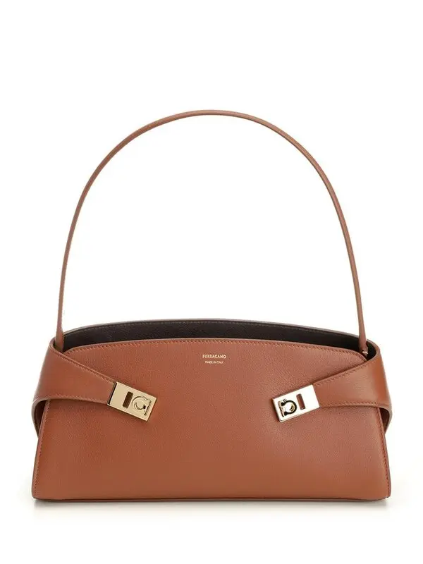 FERRAGAMO Hug Leather Shoulder Bag - Brown