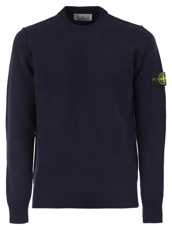 Stone Island Crew-neck Jumper With Reverse Stitch Details - Blue