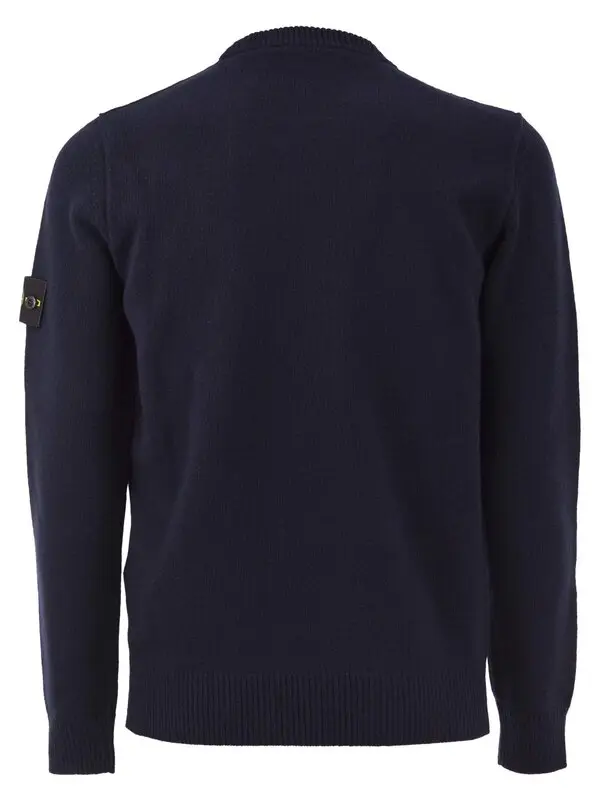 Stone Island Crew-neck Jumper With Reverse Stitch Details - Blue