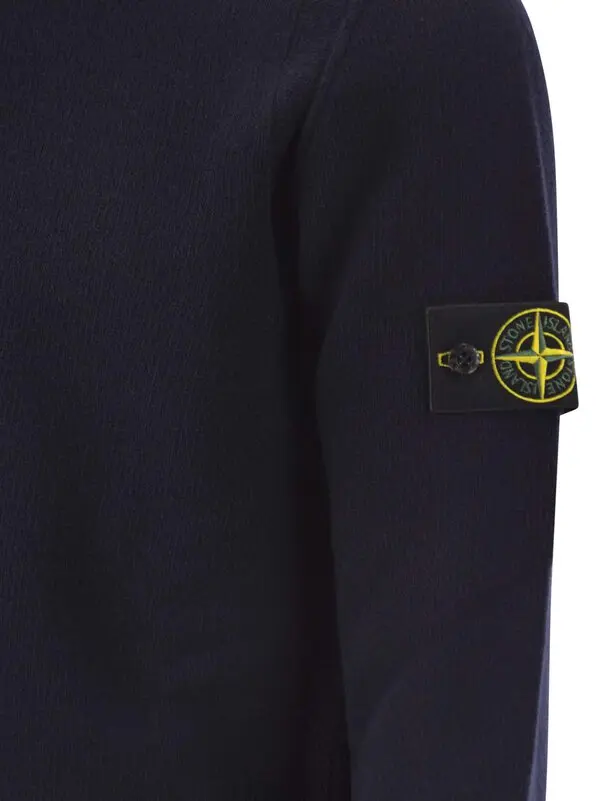 Stone Island Crew-neck Jumper With Reverse Stitch Details - Blue