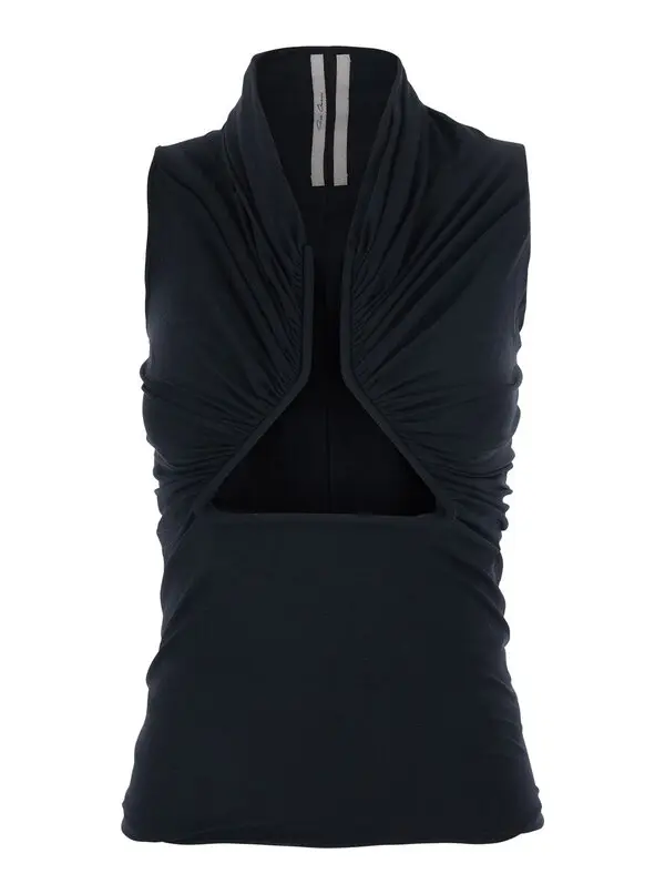 Rick Owens Black Top With Ruffled Design And Front Slit In Fabric - Multicolor