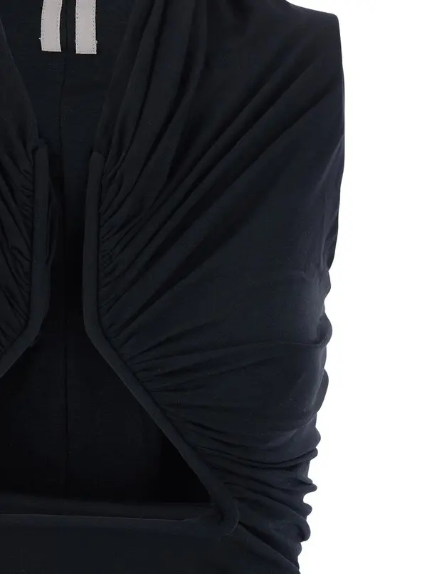 Rick Owens Black Top With Ruffled Design And Front Slit In Fabric - Multicolor