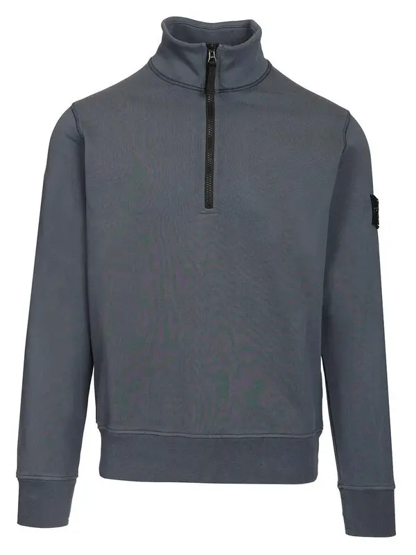 Stone Island Organic Cotton Sweatshirt With Short Zip - Blue