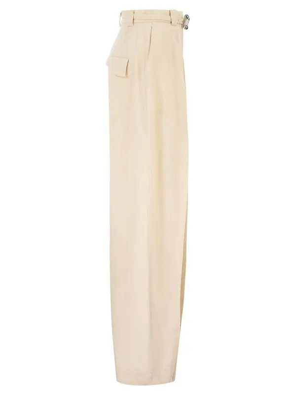 Sportmax Wide Leg Cotton Trousers With Integrated Belt - Multicolor