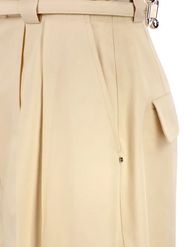 Sportmax Wide Leg Cotton Trousers With Integrated Belt - Multicolor