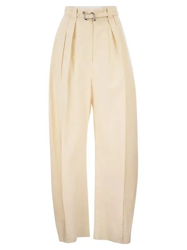 Sportmax Wide Leg Cotton Trousers With Integrated Belt - Multicolor