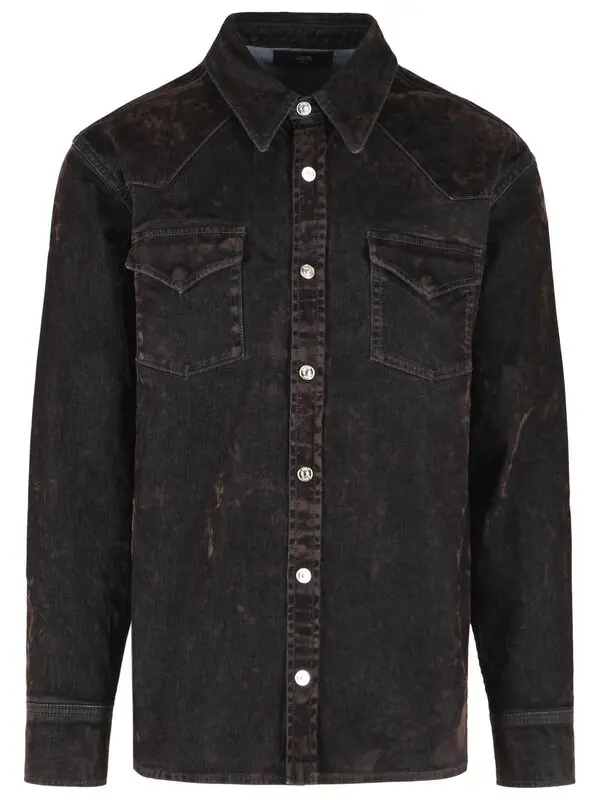 Amiri Flocked Inj Denim Shirt - Brown