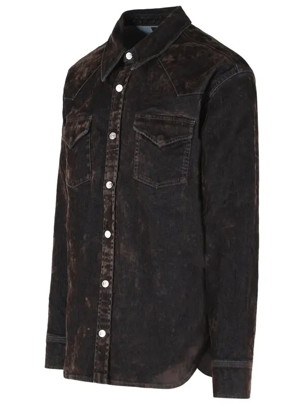 Amiri Flocked Inj Denim Shirt - Brown