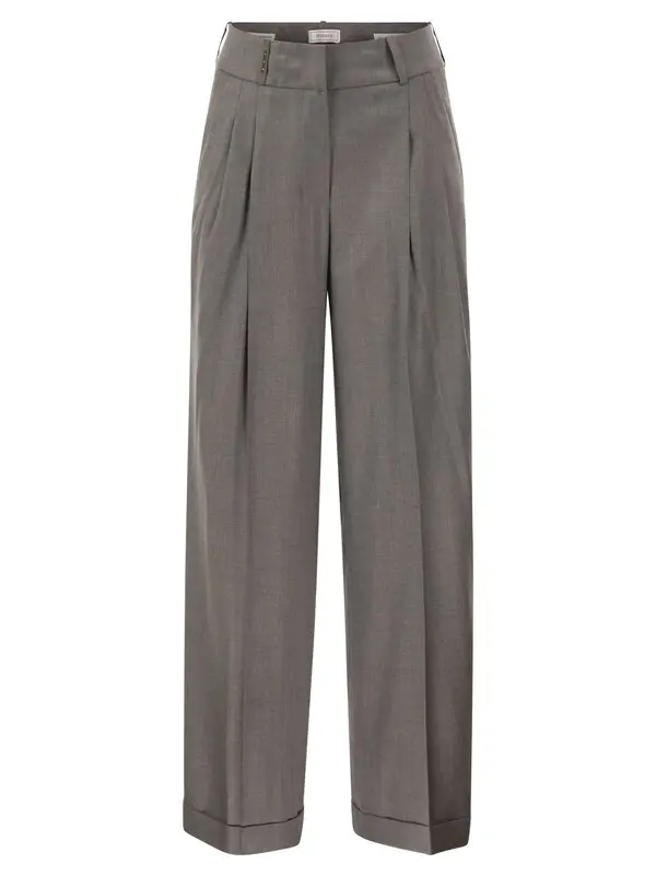 Peserico Tailored Virgin Wool Stretch Trousers With Front Pleats - Multicolor