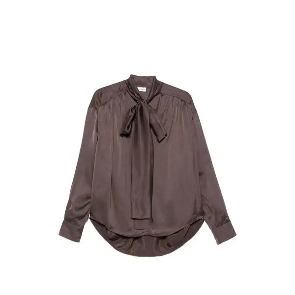 Andamane Satin Finish Pussy-bow Blouse - Brown