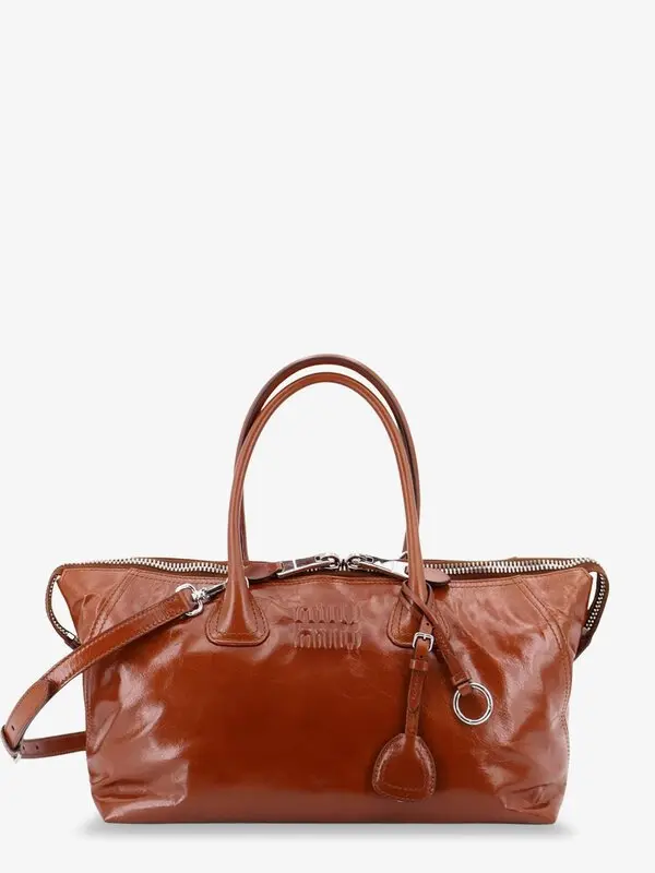 Miu Miu Shiny Leather Handbag With Front Lettering Logo - Multicolor