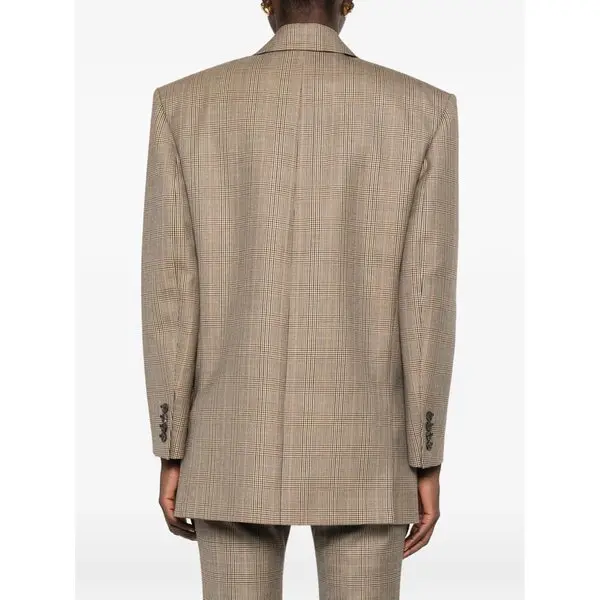Saint Laurent Wool Check Double-breasted Blazer - Brown