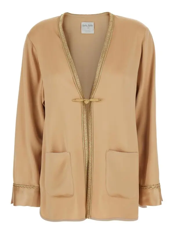 FORTE_FORTE Contrast Finish Viscose Blend Jacket - Cream