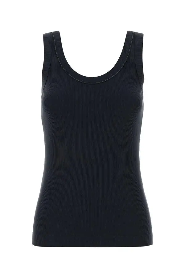 Brunello Cucinelli Dark Stretch Cotton Tank Top - Blue