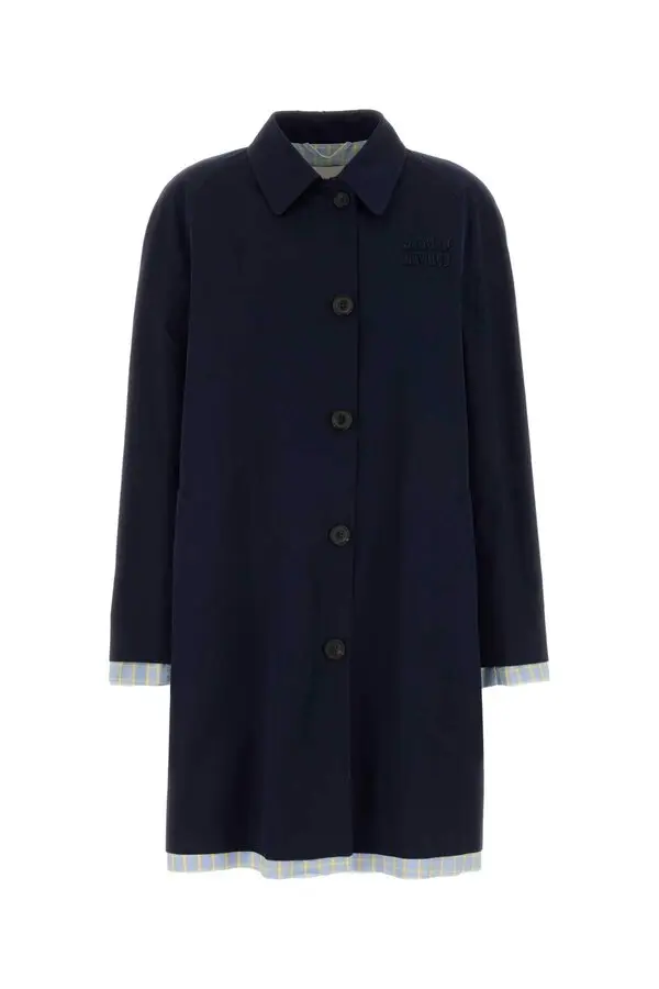 Miu Miu Dark Poplin Trench Overcoat - Blue