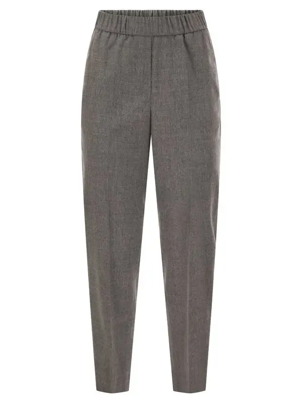 Peserico Virgin Wool And Cashmere Tapered Trousers With Elasticated Waistband - Gray
