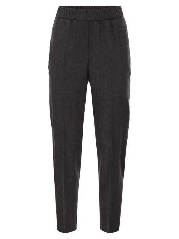 Peserico Virgin Wool And Cashmere Tapered Trousers With Elasticated Waistband - Multicolor