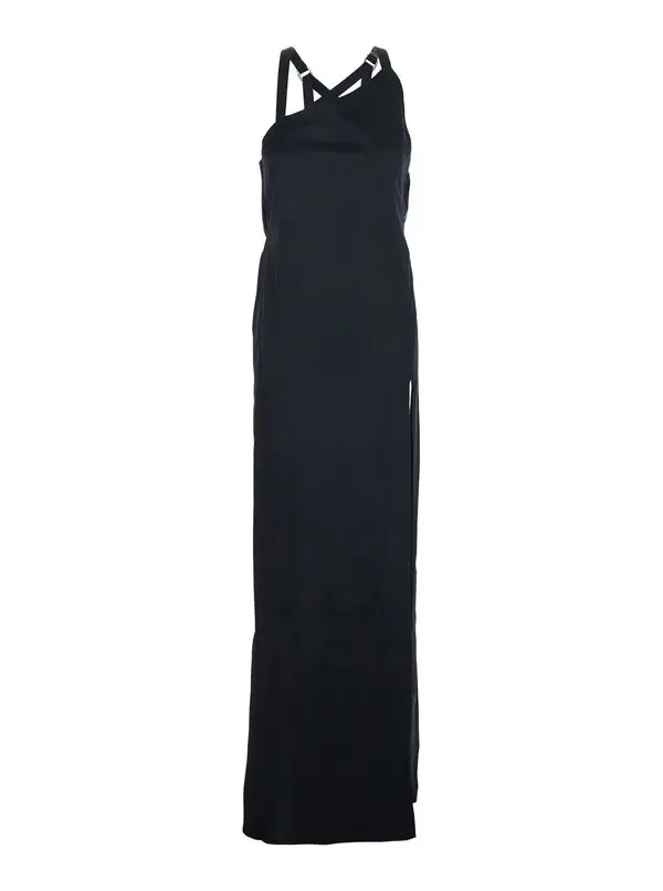 Attico Black Long Sleeveless Dress With Crossed Adjustable Straps And Open Back In Viscose For - Multicolor