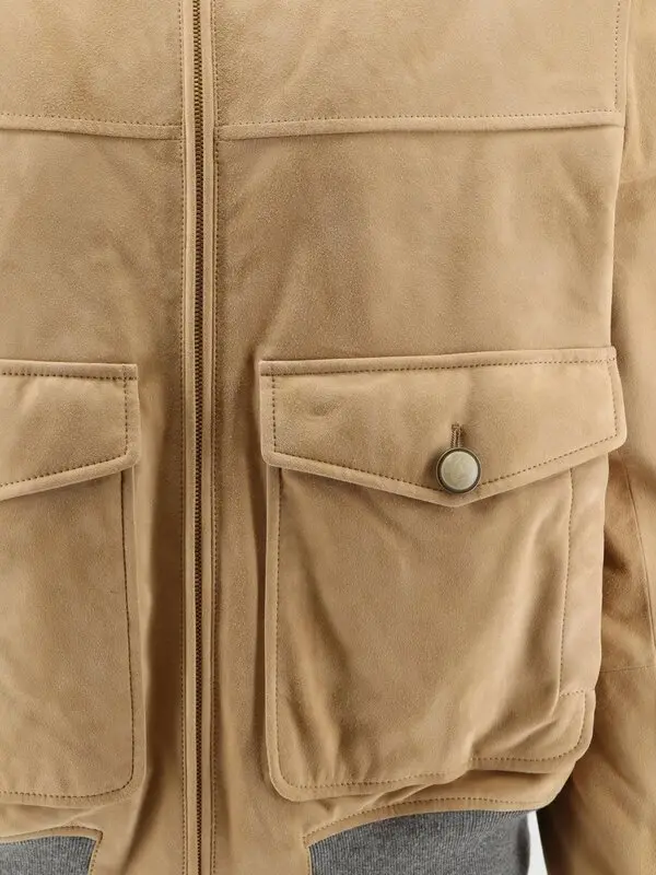Brunello Cucinelli Padded Suede Jacket - Cream