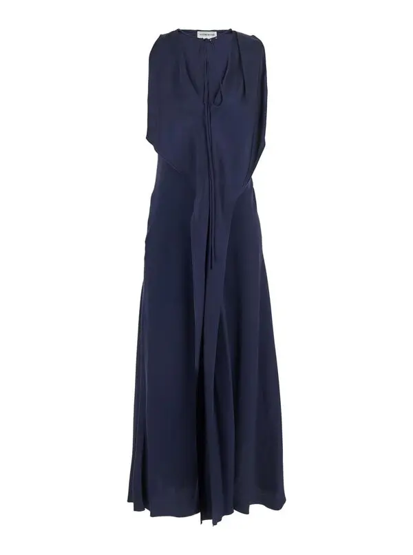 Victoria Beckham Blue Sleeveless Long Dress With V Neck In Fabric - Multicolor