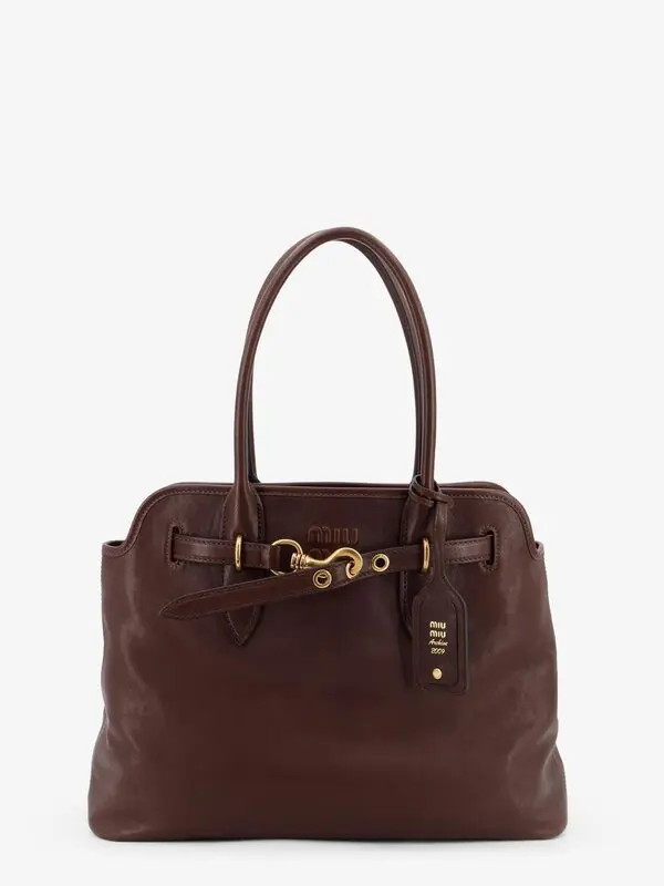 Miu Miu Aventure Leather Handbag With Front Lettering Logo