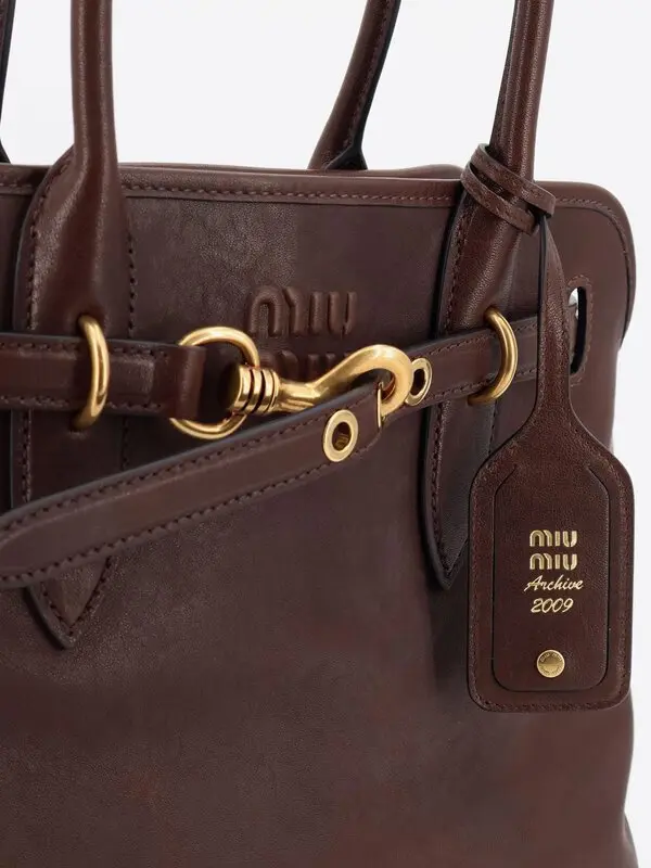 Miu Miu Aventure Leather Handbag With Front Lettering Logo