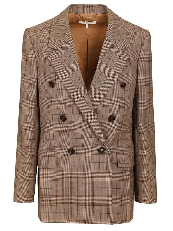 Chloé Tailored Double-breasted Checked Wool Jacket