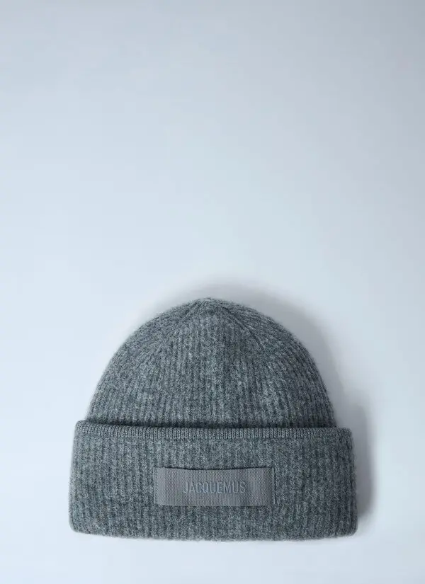 Jacquemus Logo Motif Beanie Hat - Gray
