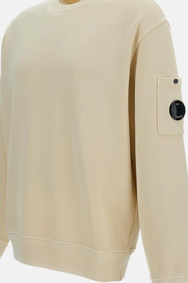 C.P. COMPANY Cotton Diagonal Fleece Crewneck Lens Sweatshirt - Multicolor