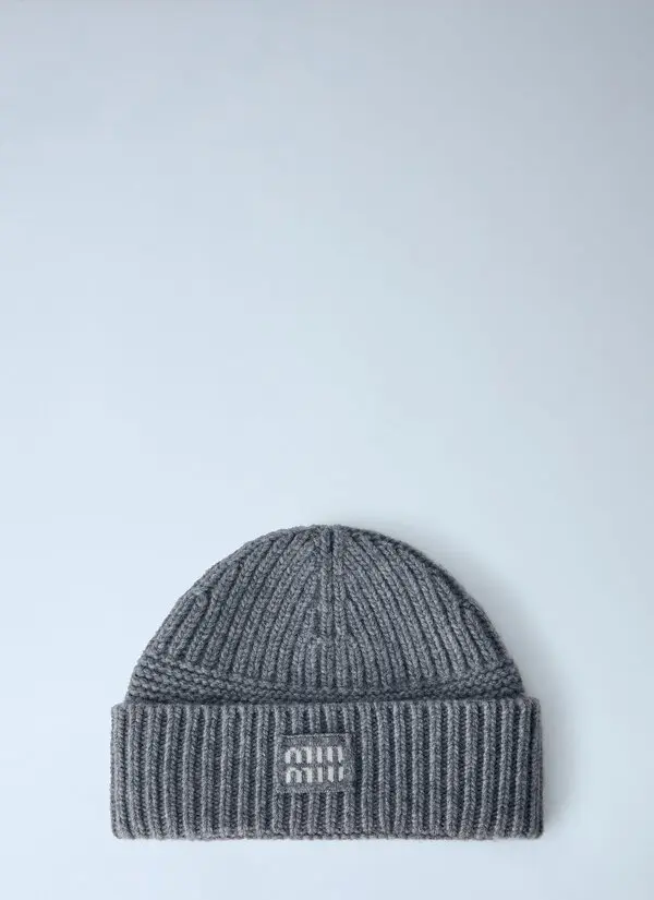 Miu Miu Logo-patch Wool Beanie - Gray