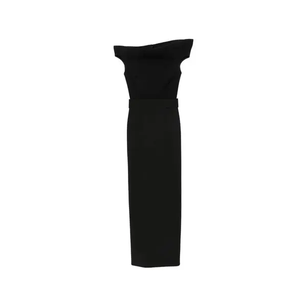 Solace London Exaggerated Shoulders Evening Dress - Black